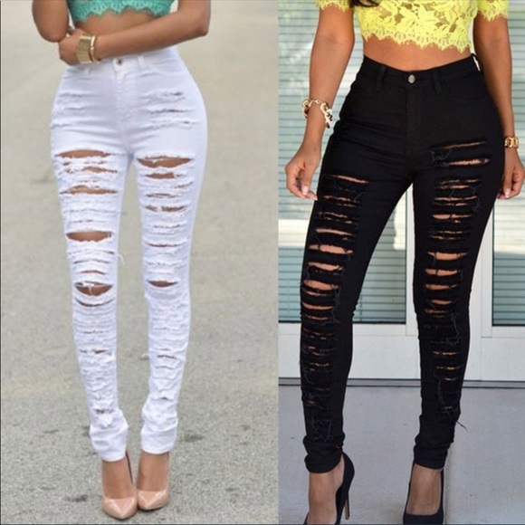 Pants & Jumpsuits | New High Waisted Skinny Shredded Look Pants Nwt ...